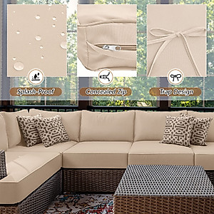 11 Pcs Outdoor Cushion Slipcovers Patio Cushion Covers Replacement Splash Proof with Zipper for Outdoor Indoor Furniture, Patio Sofa Couch 3 Sizes, Replacement Covers Only (Beige)