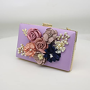 shiiriin | Women’s Lilac Clutch Purse 3D Floral Hand Bag | Handmade with Pearl | Bridal Wedding Daytime Evening Party