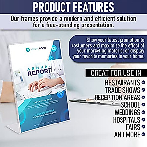 Slant Back Acrylic Sign Holder 8.5 x 11 Inches, Acrylic Stands for Display, Portrait Ad Frames, Flyer Holder, Menu Holder Paper Stand, Table Sign Holders for Home, Office, Store, Restaurant (3 Pack)