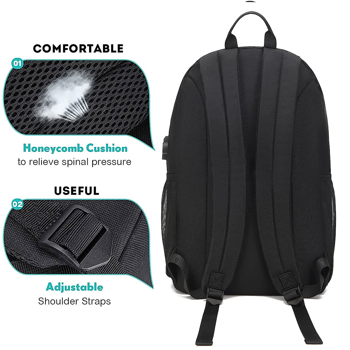 Pawsky School Backpack for Kids Skateboard Anime Luminous Backpack with USB Charging Port, Anti Theft Lock, College School Bookbag for Teen Boys and Girls with Lunch Bag and Pencil Case