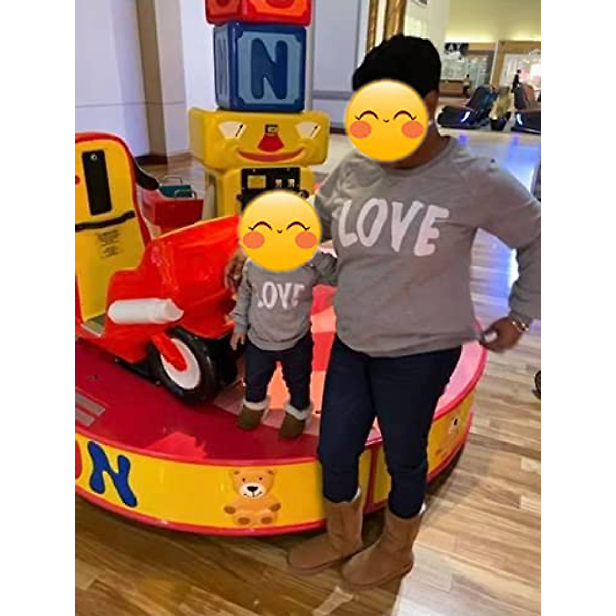 Mommy and Me Love Print Long Sleeve Pullover Tee Tops Family Matching Casual Sweatshirt T-Shirt Clothes Outfits(Grey,Mom/L)