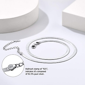 PROSTEEL 925 Sterling Silver Choker Necklace For Women 3mm Flat Chains Dainty 12inch Herringbone Snake Chain Chocker