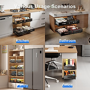 MUSTORN 2 Pack Pull Out Cabinet Organizer, Slide Out Drawers for Cabinets Peel and Stick Pull Out Drawers Heavy Duty Pull Out Shelves for Kitchen,Cupboard,Pantry,Bathroom (16.5"D*11.8"W*3.94"H-Black)