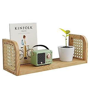 YEMNMFH Rattan Wall Shelf, Hanging Book Shelves for Wall, Decorative Shelves for Natural Nursery Decor, Picture Ledge Shelves, Wall Mail Organizer, Floating Rattan Shelf for Office, Bedroom,Bathroom