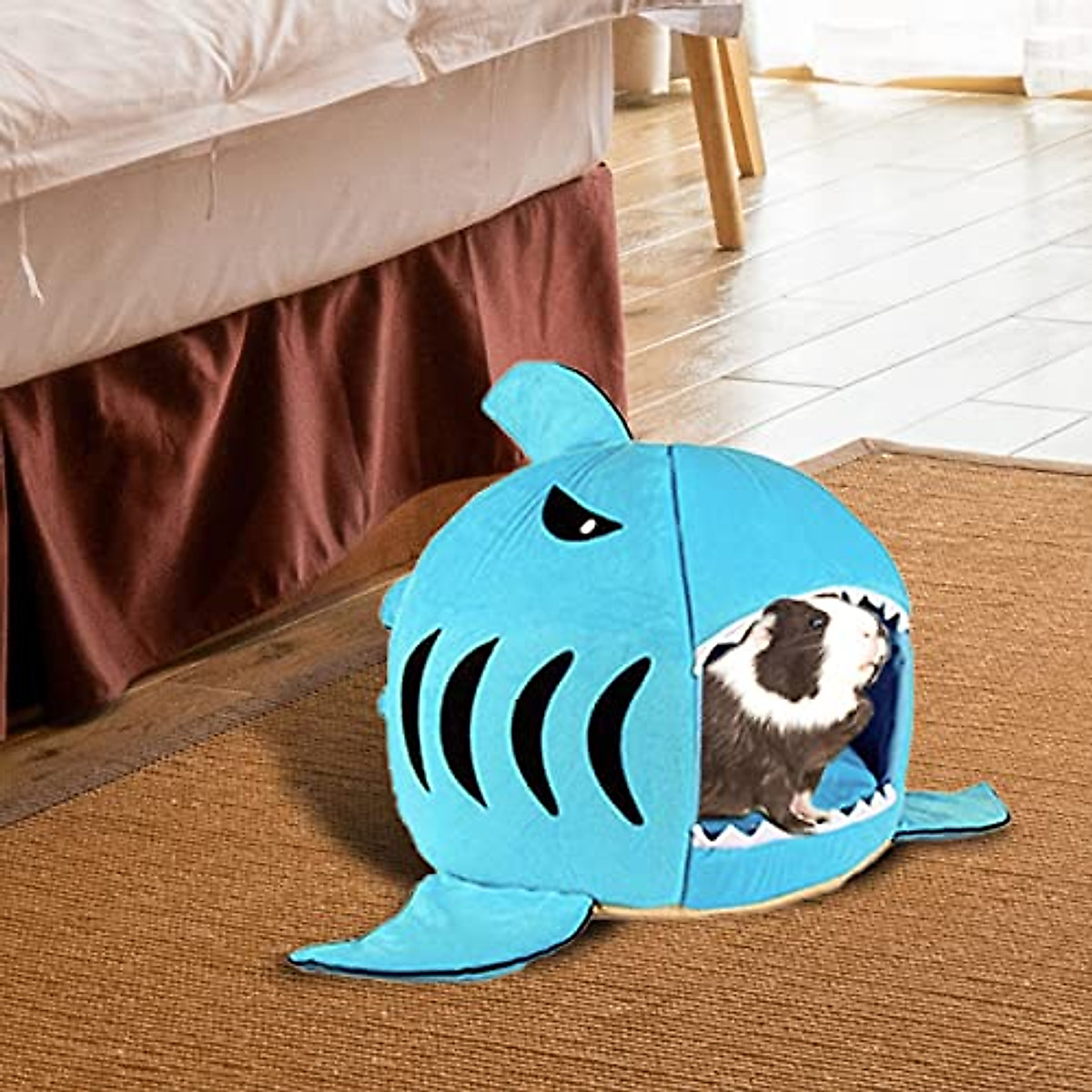 Hamiledyi Guinea Pig Bed,Large Guinea Pig Hideout Washable Winter Warm Sleeping House Shark Nest for Dwarf Rabbit Bunny Chinchilla Guinea Pig Ferret Rat