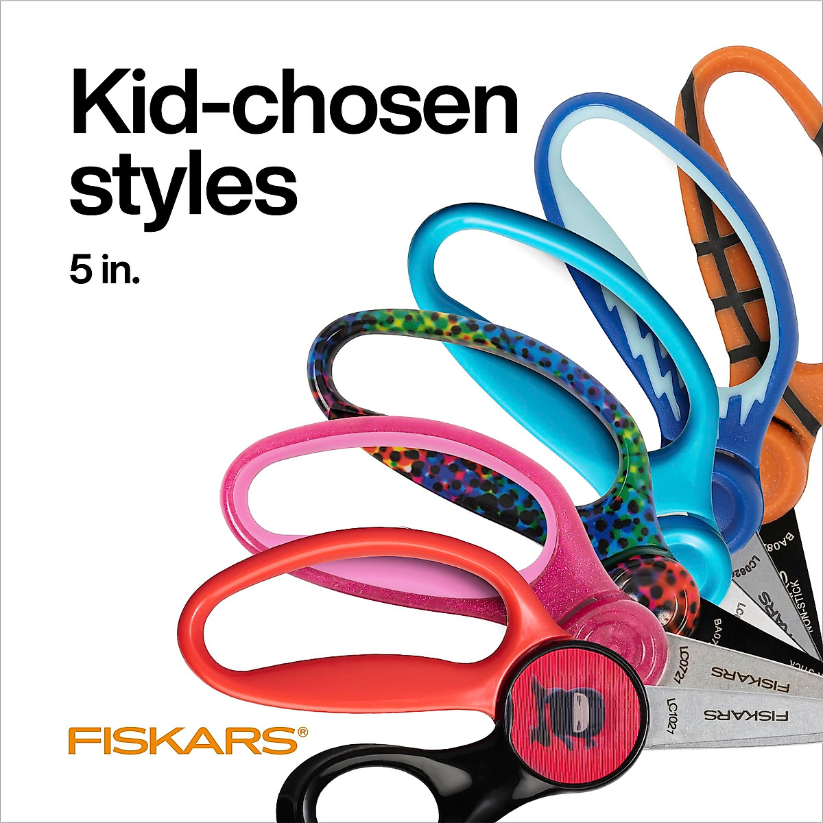 Fiskars 5" Pointed-Tip Scissors for Kids 4-7 with Non-Stick Blades (3-Pack) - Scissors for School or Crafting - Back to School Supplies - Sports Design