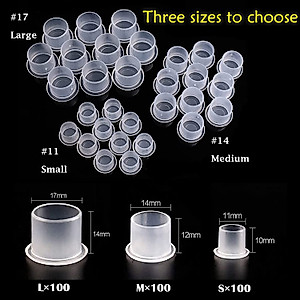 Yuelong 300pcs Ink Caps with Base Tattoo Ink Cups White Mixed #11 Small #14 Medium #17 Large Pigment Caps for Tattoo Permanent Makeup Container Cap Tattoo Accessory Tattoo Supplies Tattoo Kits