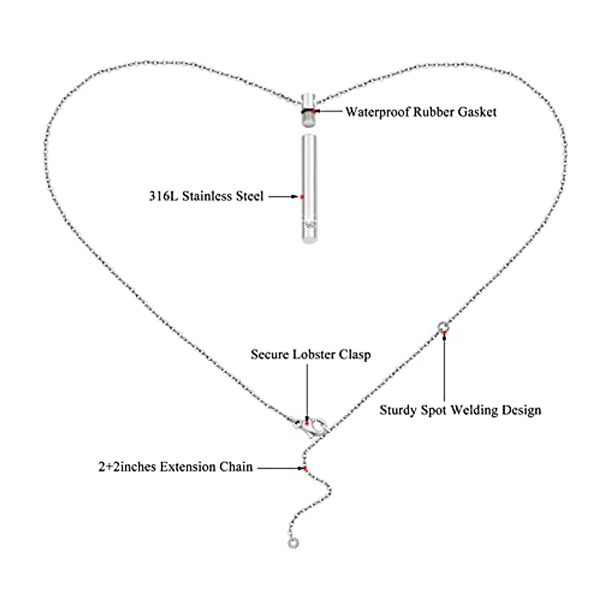 XIUDA Urn Necklace Pendant for Memorial Ashes with Stainless Steel Keepsake Ash Jewelry Cremation Necklace