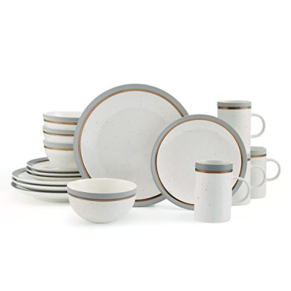 Pfaltzgraff Ezra Speckled 16 Piece Dinnerware Set, Service for 4, Grey Banded