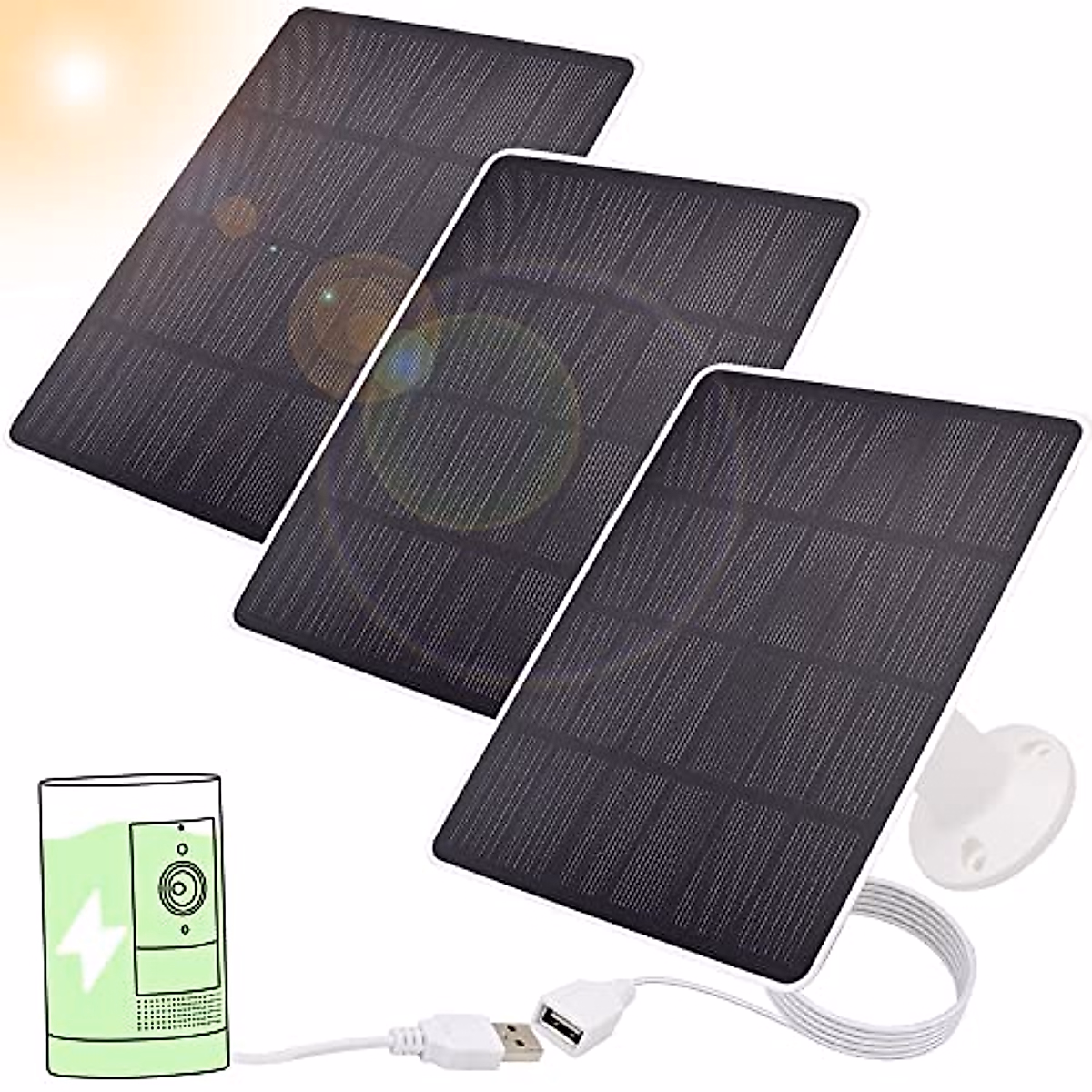 RSZBUMY Solar Panel Compatible with Ring Stick Up Cam Battery 2nd/3rd Generation, Arlo Essential Spotlight Camera Solar Panel Charger with Micro USB & USB-C & DC (3 Pack, 4.5 W)