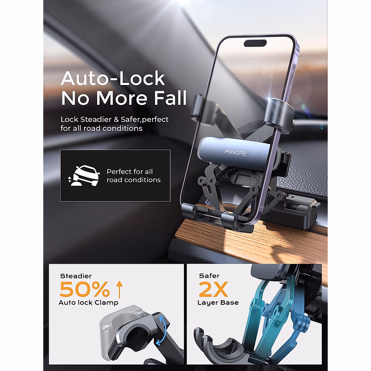 AINOPE Tesla Phone Mount Holder 2024 Upgrade Gravity Tesla Model 3 Y Phone Mount Holder Tesla Phone Holder Fits for All iPhone & Android Phones