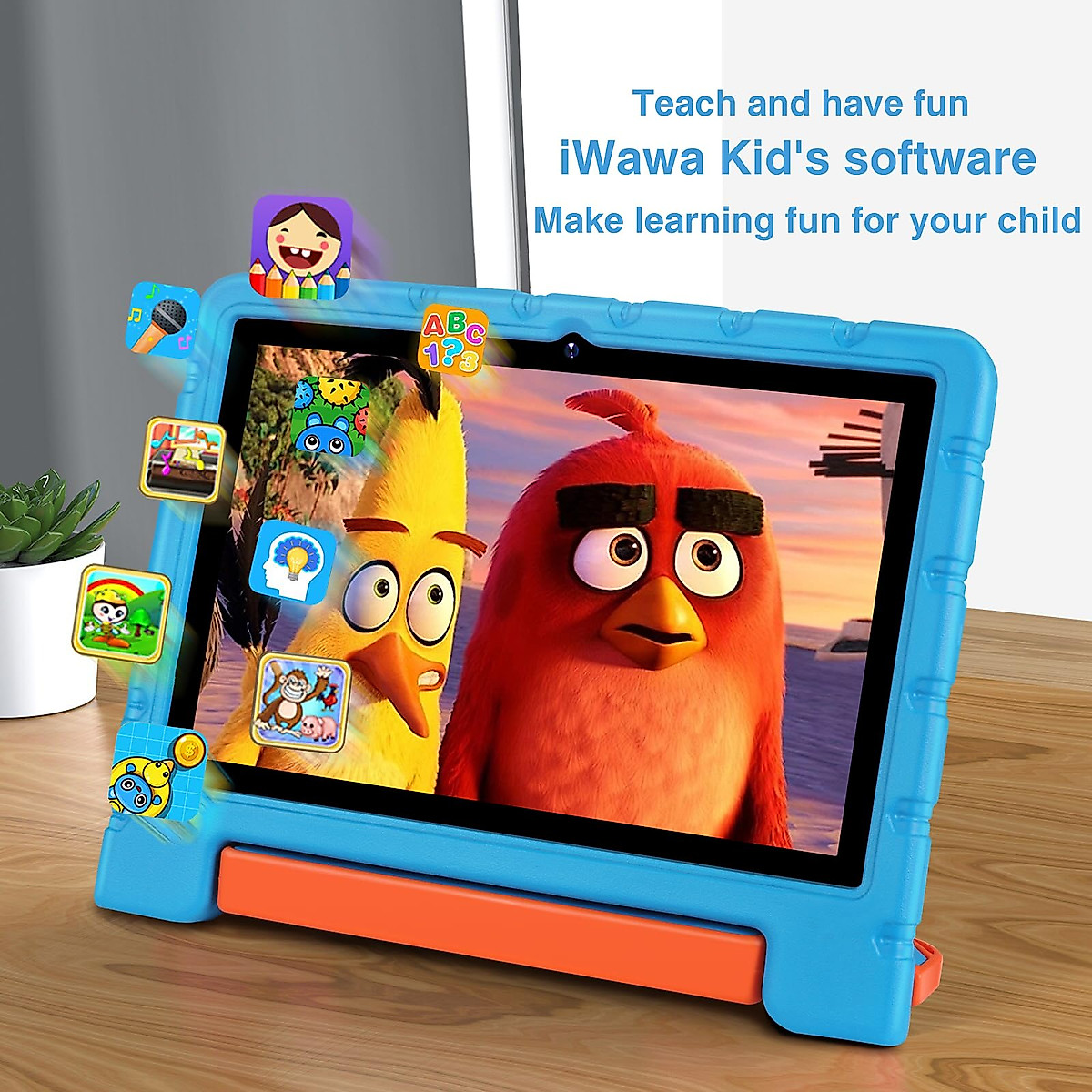 Kids Tablet 10 inch Android 13 Tablets for Kid with Shockproof Case, 12GB+128GB, Octa-Core, 1280 X 800 HD Touchscreen, IWAWA Pre-Installed Parental Control, 2.4G/5G WiFi, 6000mAh, Bluetooth-Blue