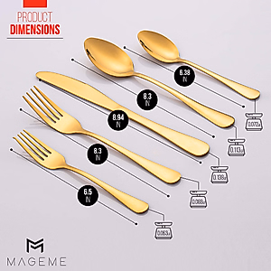 20-Piece Gold Silverware Set, MAGEME Premium Stainless Steel Flatware Cutlery Set for 4, Home Restaurant Hotel, Kitchen Utensils Set, Include Forks Spoons, Mirror Polished, Dishwasher Safe