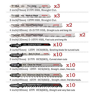 60pcs T Shank Jigsaw Blades Set with Storage Case, Contractor Assorted Jig Saw Blade Set Made with HCS/HSS for Wood Plastic and Metal Cutting, Fits Most Jig Saw Models