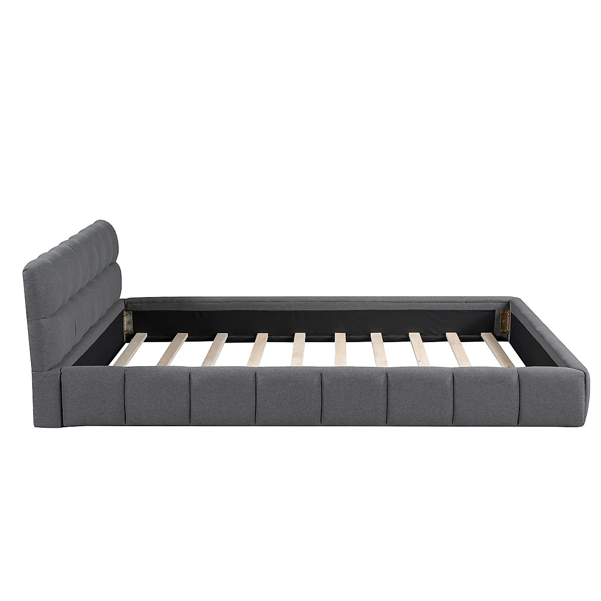 DNYN Queen Size Upholstered Platform Bed with Thick Fabric for Kids/Adults,Solid Wood Bedframe w/Wood Slat Support & Easy Assembly & No Box Spring Needed,Perfect for Dorm,Bedroom,Guest Room, Gray