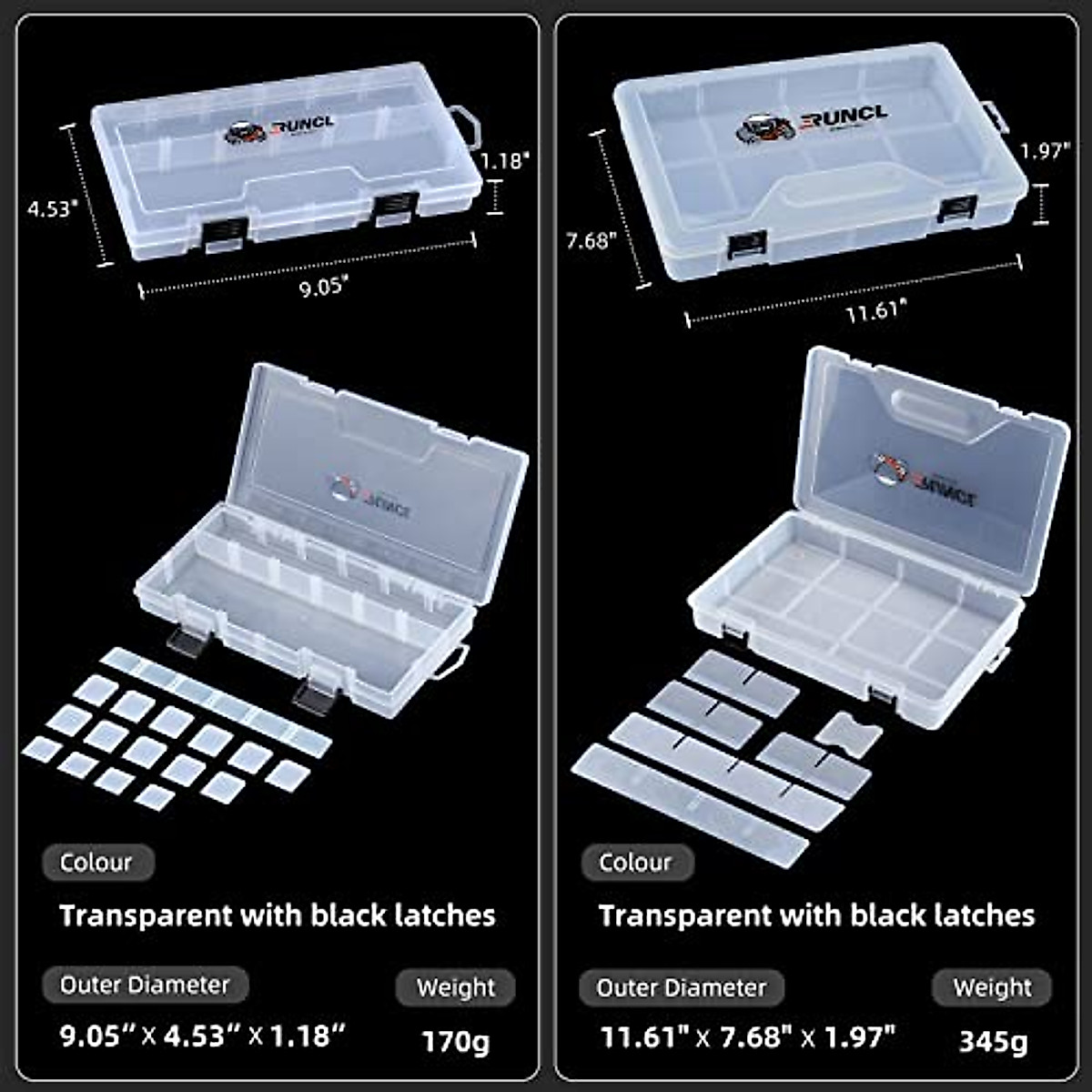 RUNCL Waterproof Fishing Scale with Lip Gripper + RUNCL 4 Packs Fishing Tackle Box