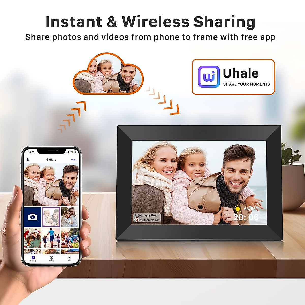 FANGOR 10.1 Inch WiFi Digital Picture Frame 1280x800 HD IPS Touch Screen, Electronic Smart Photo Frame with 32GB Storage, Auto-Rotate, Instantly Share Photos/Videos via Uhale App from Anywhere