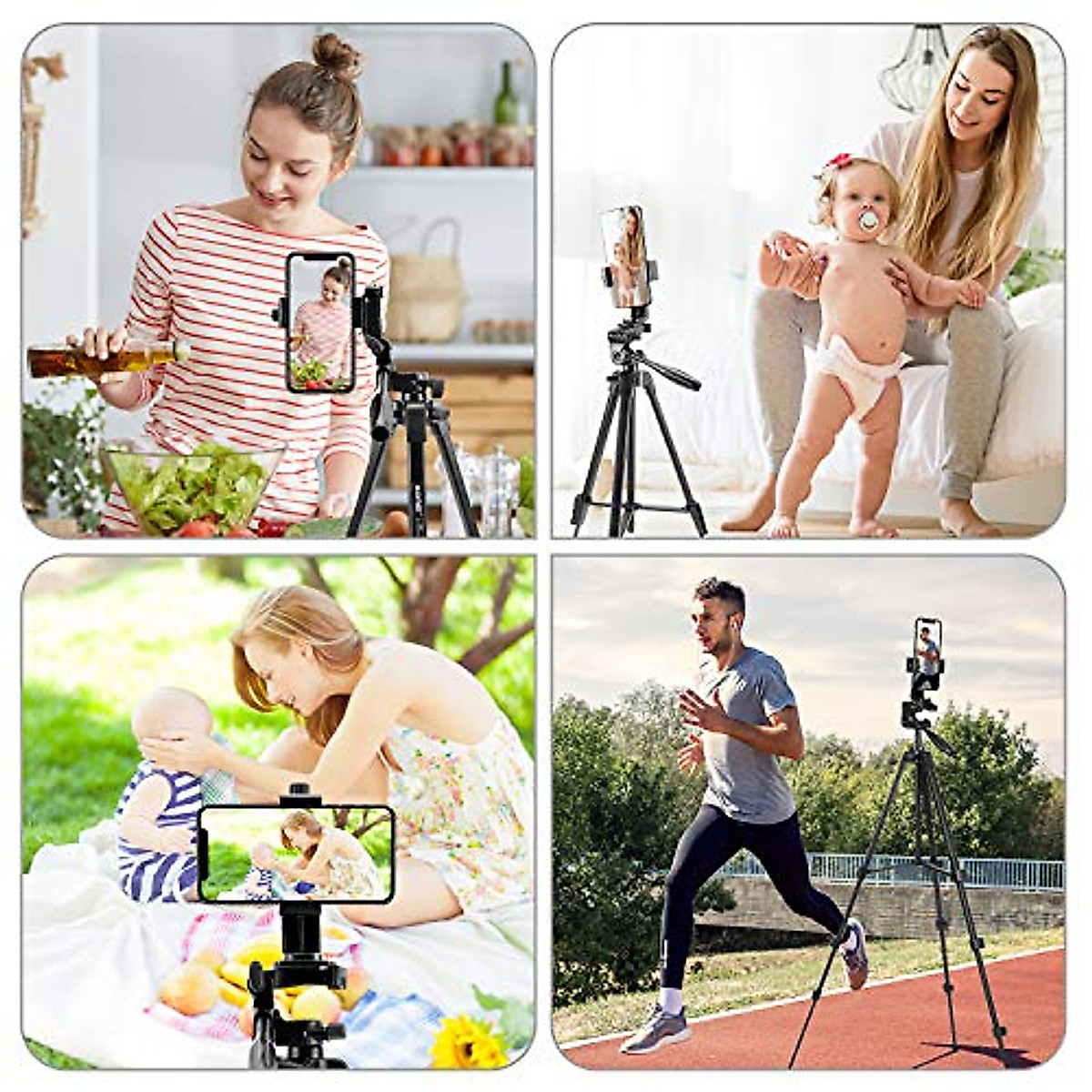 teefeet Phone Tripod, 54 inch Light Travel Tripod, with Mobile Phone Holder Adapter/Remote Shutter/Carry Bag for Selfie, Suitable for Video, Live Broadcast, Video Blog, Tiktok (Black)