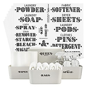 Talented Kitchen 138 Laundry Room Labels for Glass Jars and Containers, Preprinted Bold Farmhouse Stickers for Linen Closet, Bathroom and Home Office Organization, 4 Sizes