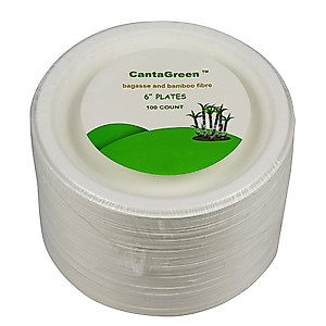 CantaGreen 6 inch Compostable Dessert Plates,100 Count Heavyduty Sugarcane/Bagasse and Bamboo Fibre Biodegradable Disposable Paper Plate