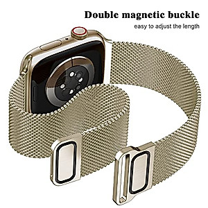Geoumy Metal Magnetic Bands Compatible for Apple Watch Band 44mm with Case, Stainless Steel Milanese Mesh Loop Replacement Strap Compatible with iWatch Series 8/7/6/5/4/3/2/1 SE Women Men,Brown Gold