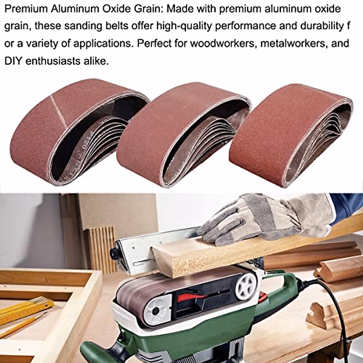 Tonmp 15 PCS 3" x 21" Premium Sander Belts - 5 Each of 40 80 120 Grit Aluminum Oxide Sanding Belts For Belt sander (3x21 inch)