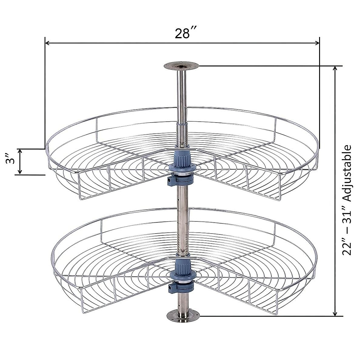 Dowell 28" Kidney Chrome 2-Shelf Lazy Susans Kitchen Base Cabinet Corner Organizer