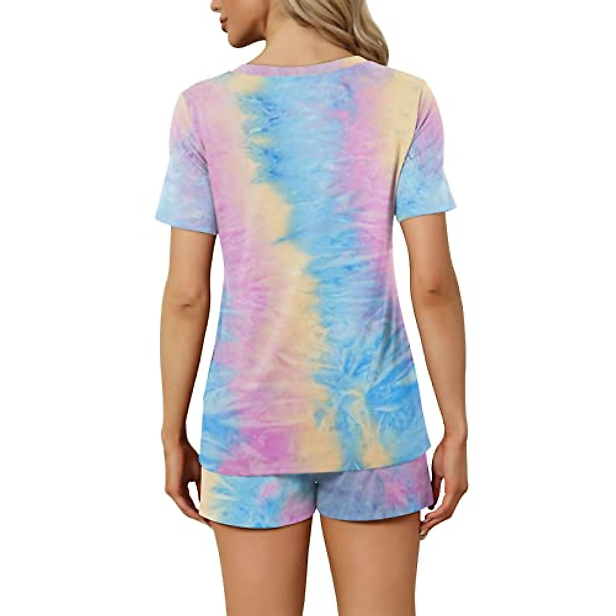 RUBZOOF Pajama Sets for Women Tie-dye Casual Soft Short Sleeve Summer Lounge Sets Sleepwear Tie-dye-B M