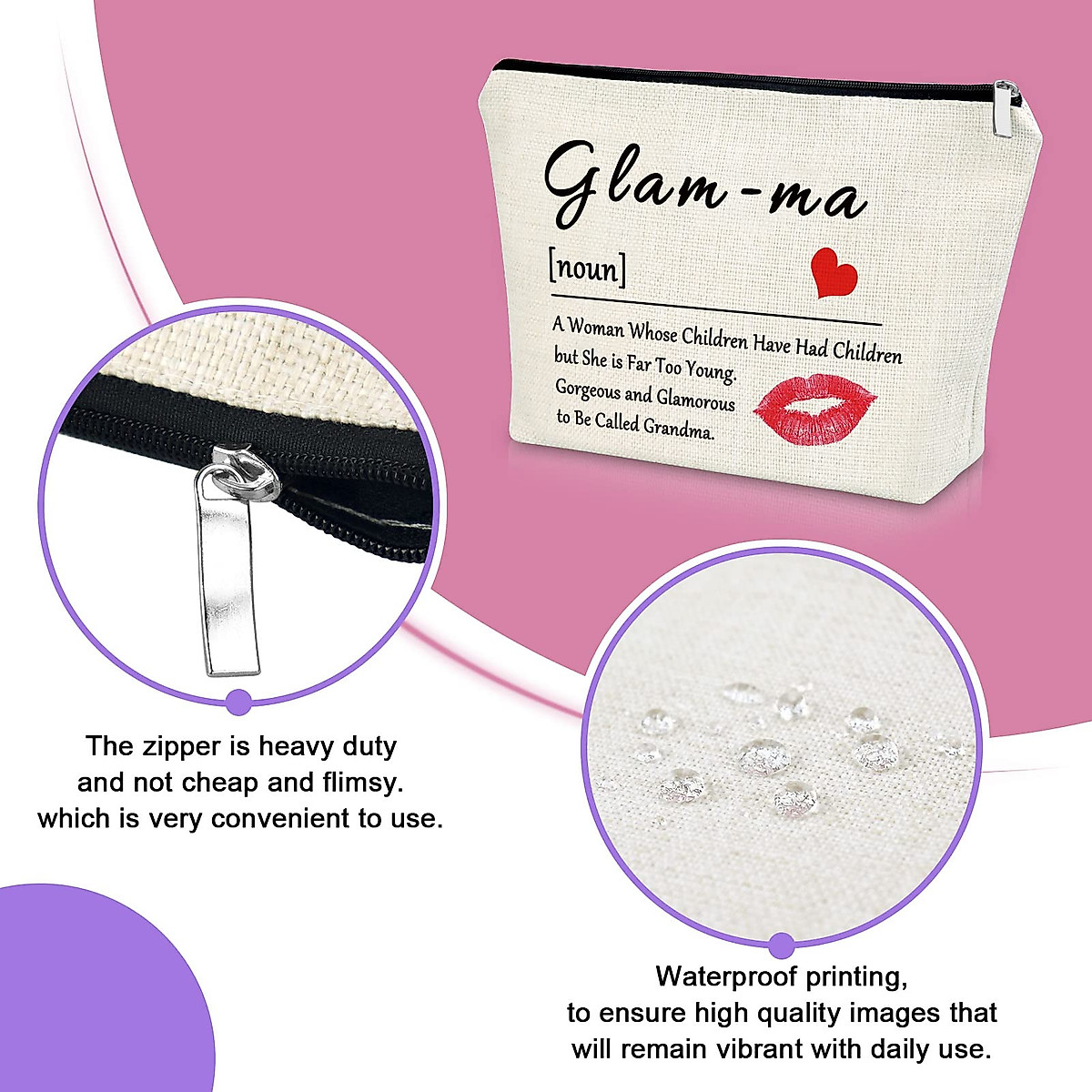 Sazuwu Grandma Gifts from Grandchildren Mother's Day Gifts Makeup Bag Grandma to Be Gifts Cosmetic Bag New Glamma Gifts First Time Retirement Gifts for Nana Birthday Christmas Gifts Travel Pouch