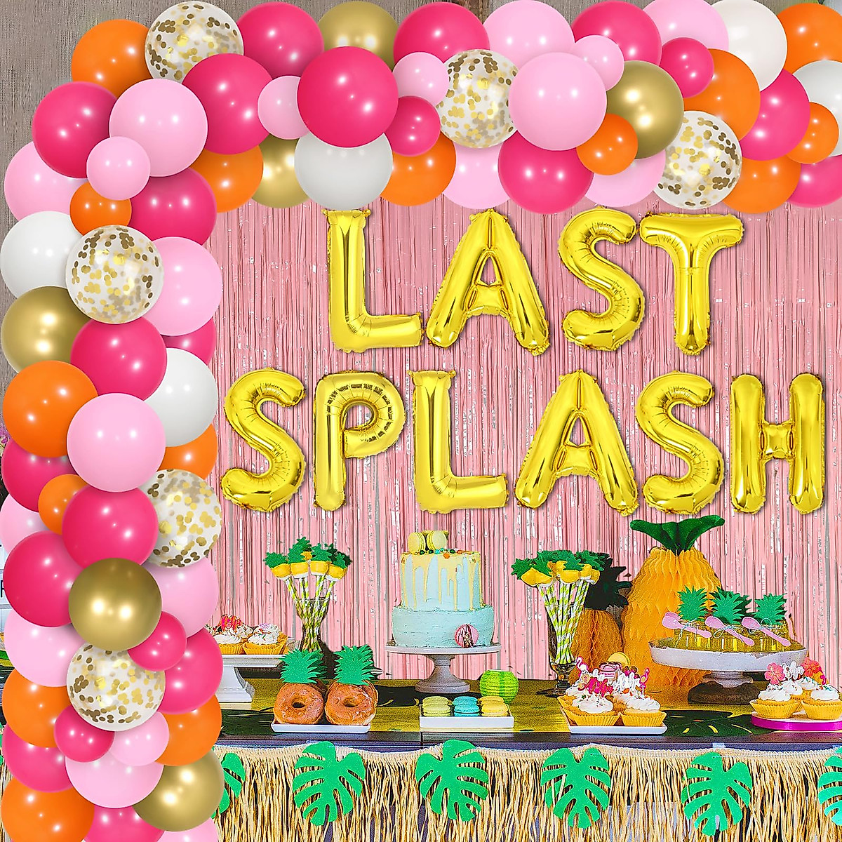 kreat4joy Last Splash Bachelorette Decorations Girl, Hot Pink and Orange Balloons Garland, Rose Gold Fringe Curtain Backdrop Last Splash Foil Balloons for Women Bridal Shower Engagement