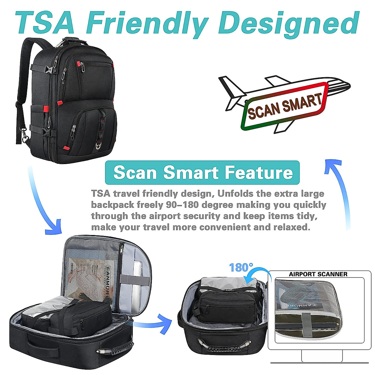 ZOMFELT Carry On Backpack, Travel Backpack for Men, 45L Flight Approved backpack with 3 Portable Packing Bags, 17.3 Inch Laptop Backpack, College Daypack, Water Resistant Business Weekender Bag