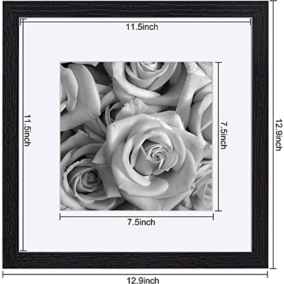 eletecpro 12x12 Picture Frames Black Set of 9, Wooden Square Frame Displays 8x8 with Mat and 12x12 without Mat, Poster Frame for Wall Hanging