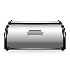 Deppon Bread Box for Kitchen Countertop, Extra Large Capacity Holds More Than 2 Loaves, Matte Stainless Steel Bread Storage Bin Container with Roll up Lid, Fingerprint Proof, 17.5 x 11 x 7.5 Inches