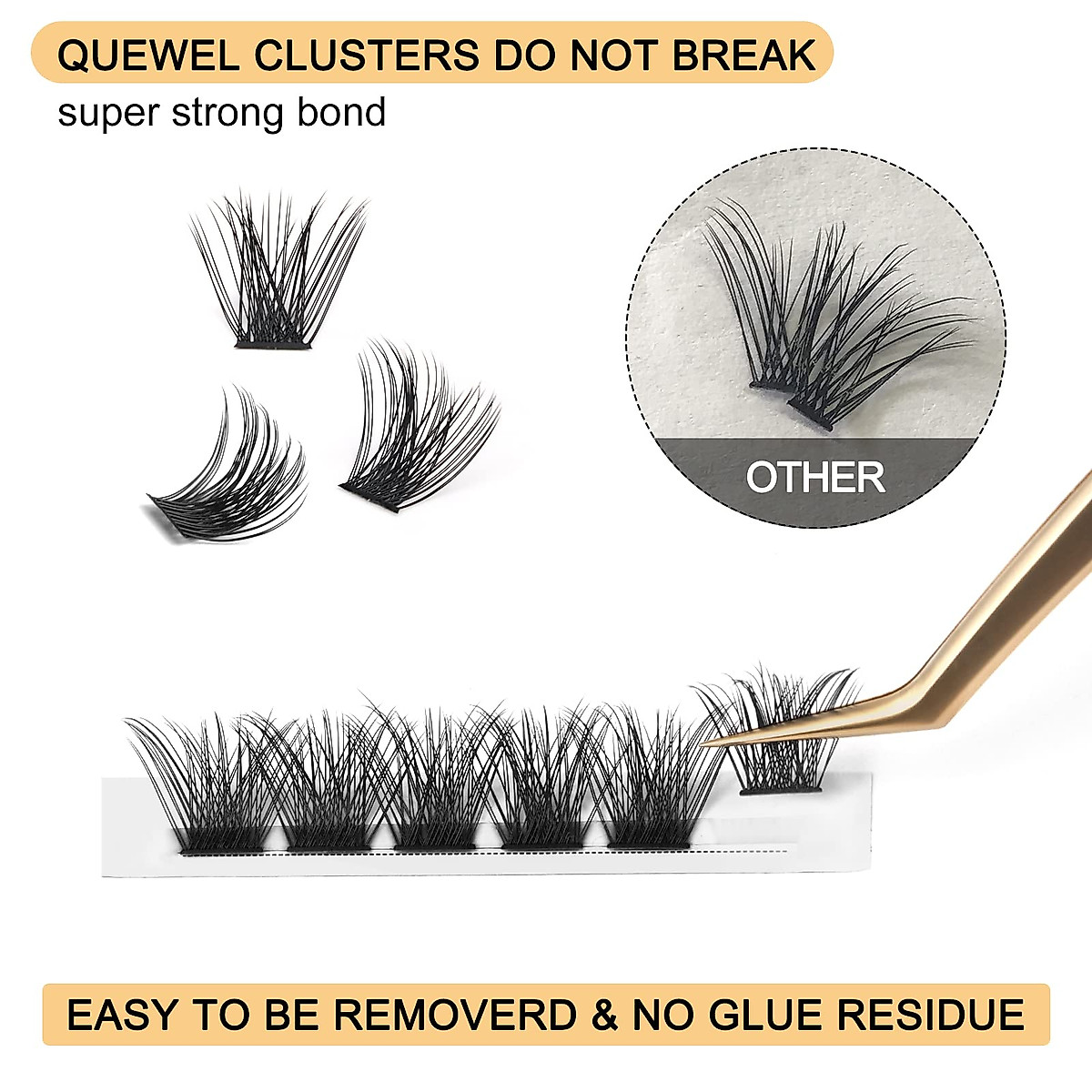 QUEWEL Cluster Lashes 72 Pcs Wide Stem Individual Lashes C/D Curl 8-16mm Length DIY Eyelash Extension False Eyelashes Natural&Mega Styles Soft for Personal Makeup Use at Home (Mega-D-14)