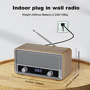 Audiocrazy AM FM Radio Plug in Wall, Radio with Bluetooth for Home, Best Reception Clock Radio with LCD Display, Sleep/40 Presets Retro/Vintage Bluetooth Radio for Indoor Kitchen Bedroom Work