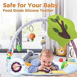 Lupantte Baby Gym Play Mat with 9 Toys for Sensory and Motor Skill Development Language Discovery, Thicker Non-Slip Baby Activity Gym with Ball Pit, Green Tree for Newborns, Babies to Toddlers as Gift