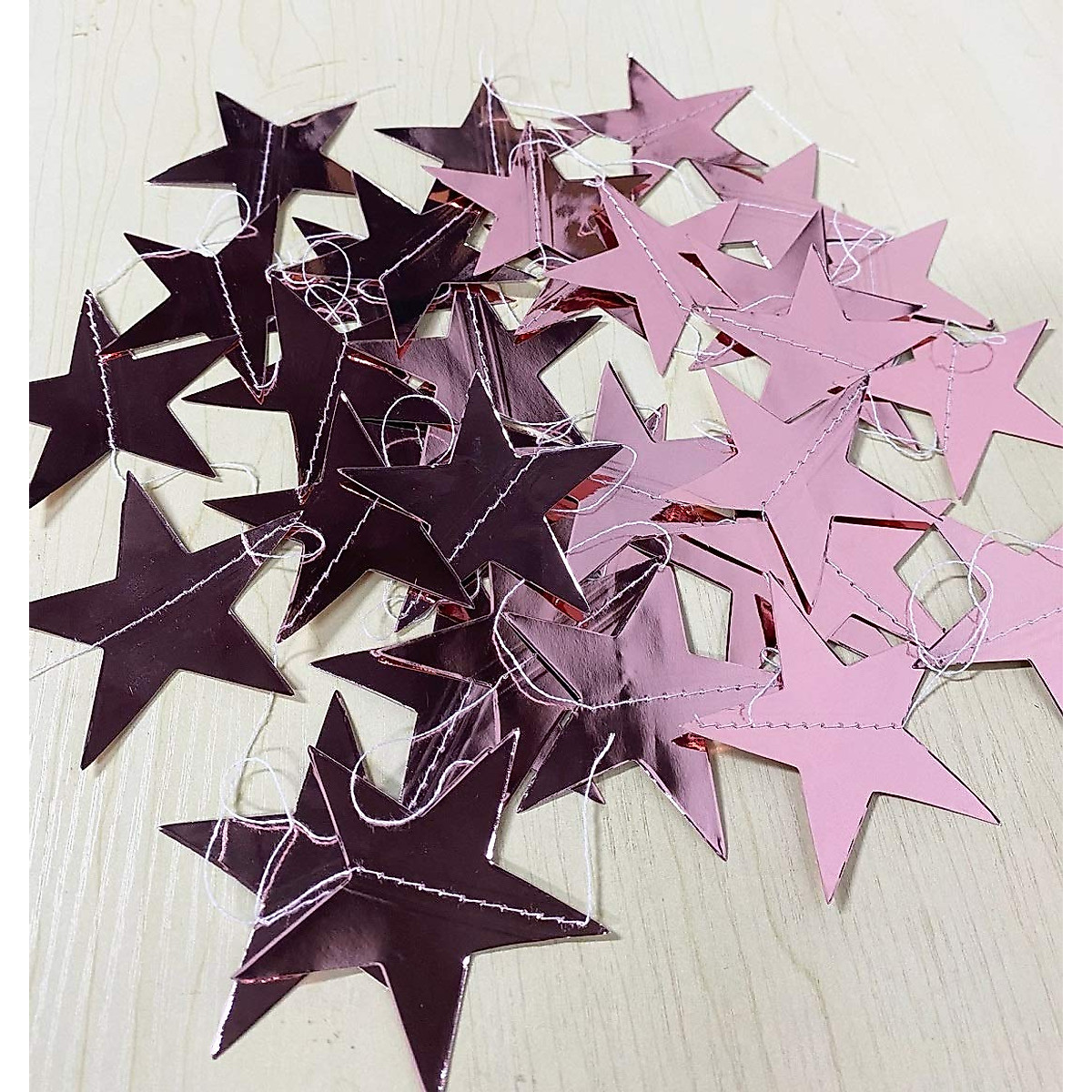 CareCheer Glitter Star Garland Banner Decoration, 130 Feet Bright Gold Star Hanging Bunting Banner Backdrop for Engagement Wedding Baby Shower Birthday Christmas Decor (Rose Gold)