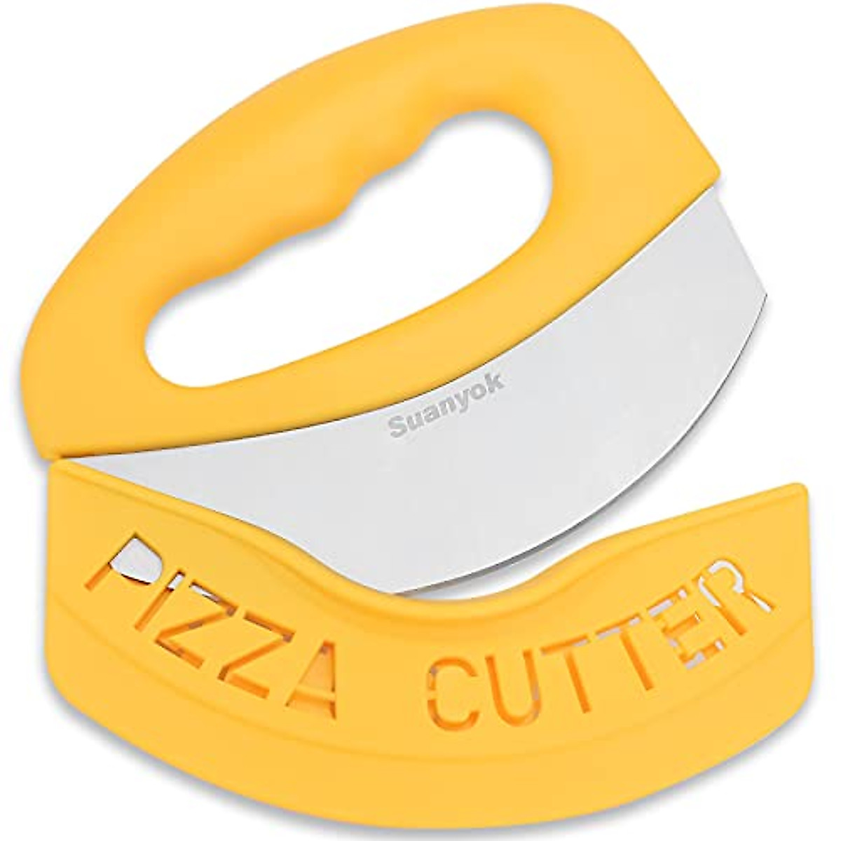 Suanyok Premium Pizza Cutter Food Chopper-Super Sharp Blade Stainless Steel Pizza Cutter Rocker Slicer with Protective Sheath Multi Function Pizza Knife Kitchen Tools,Dishwasher Safe