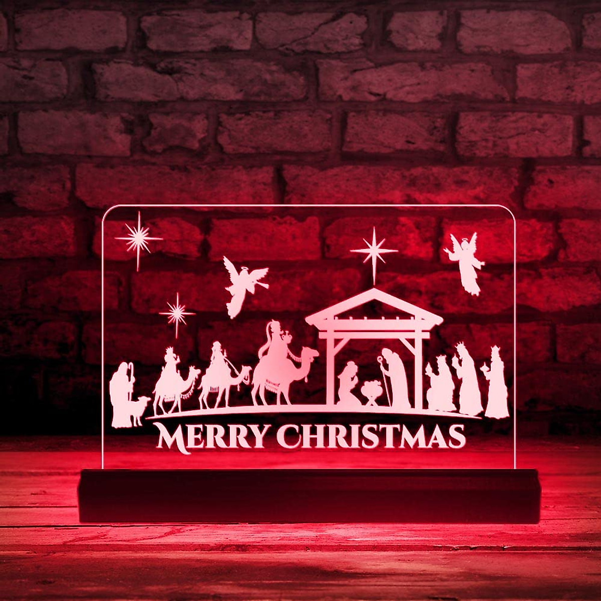 The Geeky Days Merry Christmas Optical Illusion Light Rmeote Control Multi Color LED Lighting Desktop Lamp Home Decorative Nativity Scene of Baby Jesus Christ USB Beside Lamp