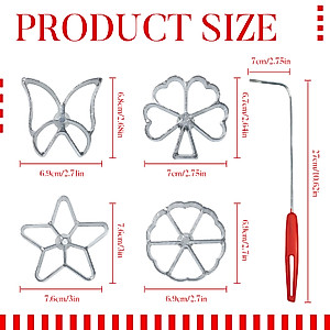 VEIREN Rosette Iron Set Creative Cake Printing Cookie Pastry Mold with 4 Shapes Interchangeable Heads Cute Butterfly Star Snowflake Leaf with Lifting Handle for Dessert Biscuit Waffle Baking Gadget