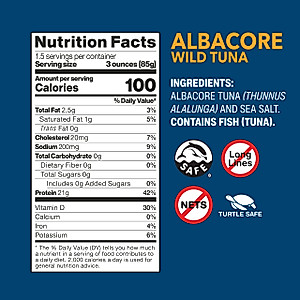 Wild Planet Albacore Wild Tuna, Sea Salt, Canned Tuna, Sustainably Wild-Caught, Pole & Line, 5 Ounce(Pack of 4)