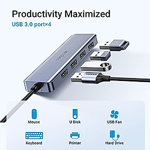 UGREEN USB C Hub 4 Ports, USB C to USB Hub with 4 USB 3.0, Powered USB C Splitter for Laptop, MacBook Pro, iMac, iPad Pro, Chromebook, Dell XPS, iPhone 15/15 Pro, Galaxy S23, and More, 0.5FT
