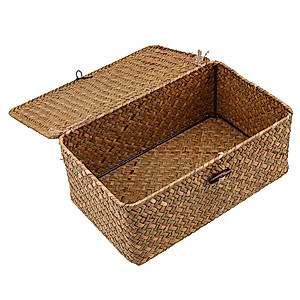 Cabilock 1pc Straw Storage Box Wicker Storage Basket Stacking organizing Basket Seagrass Storage Basket Woven Storage Bins Basket Organizer Cutlery Basket Desktop Natural Seagrass