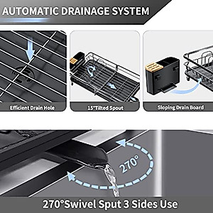 Dish Drying Rack, Dish Racks for Kitchen Counter, large dish drying rack with drainboard,dish drainers for kitchen counter, Anti-Rust Kitchen Drying Rack, Stainless steel expandable dish drying Rack
