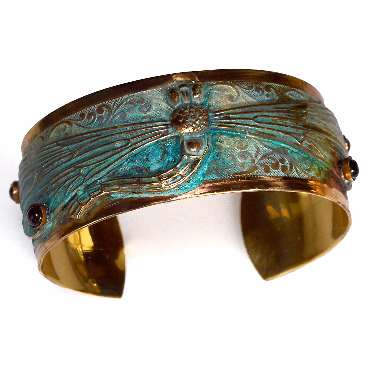 Elaine Coyne Collectible Artwear Dragonfly Cuff Bracelet - USA Made - Genuine Garnet