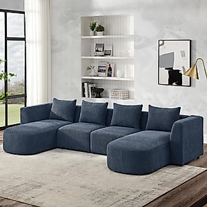 Tmsan Modular Sectional Sofa, Modern Minimalist U Shaped Couch, 117" Comfy Cloud Couches Set with Chaise & Pillows for Living Room, Blue Boucle Fabric