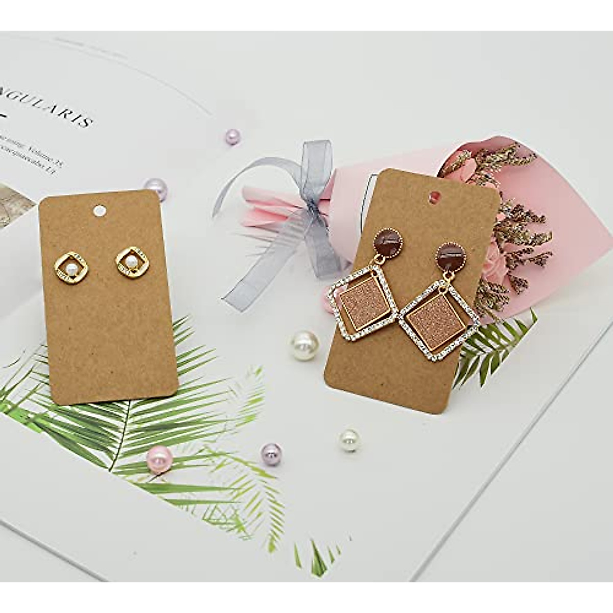 Twavang Earring Card Holder Set, 100Pcs Kraft Paper Earring Display Cards, 100 Pairs Clear Earring Backs with 100Pcs Self Adhesive Bags for Earrings Jewelry Display (Brown, 3.5" x 2")