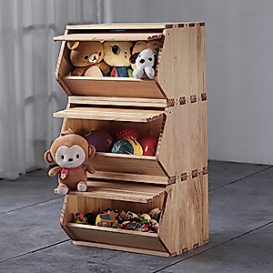 unununu Stackable Solid Hardwood Storage Bin with Lid,Wooden Closet Organizer,Storage box,Space Saving,For the Toy Room,Living Room and Bedroom,Classify by Items,Easily Accessible(1 Pack)