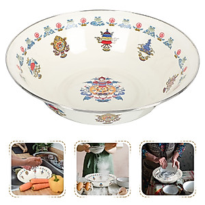 DOITOOL Metal Wash Basin chinese propane bowl enamel bowl with lid retro wedding soup bowl salad fruit serving bowl chinese decor 30cm camp cookware white collapsible bowls for camping Enamel Bowls
