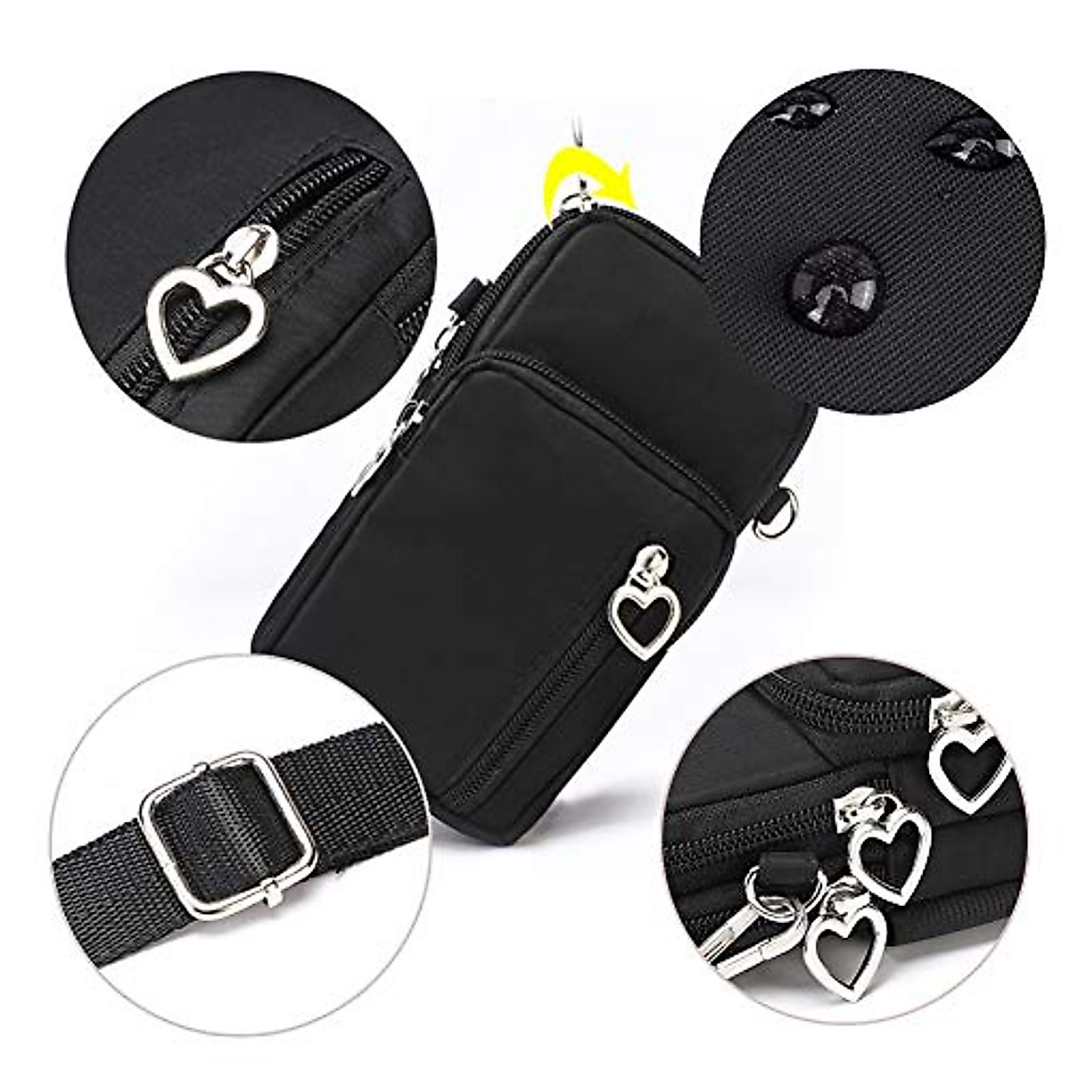 Outdoor Sweat-Proof Running Armbag Cross-Body Shoulder Casual Wallet Purse Crossbody Bag Gym Fitness Cell Phone Key Holder for iPhone 13 12 Pro Max Xs Max/Xr,Galaxy Note 10,Huawei P30 Pro,Black